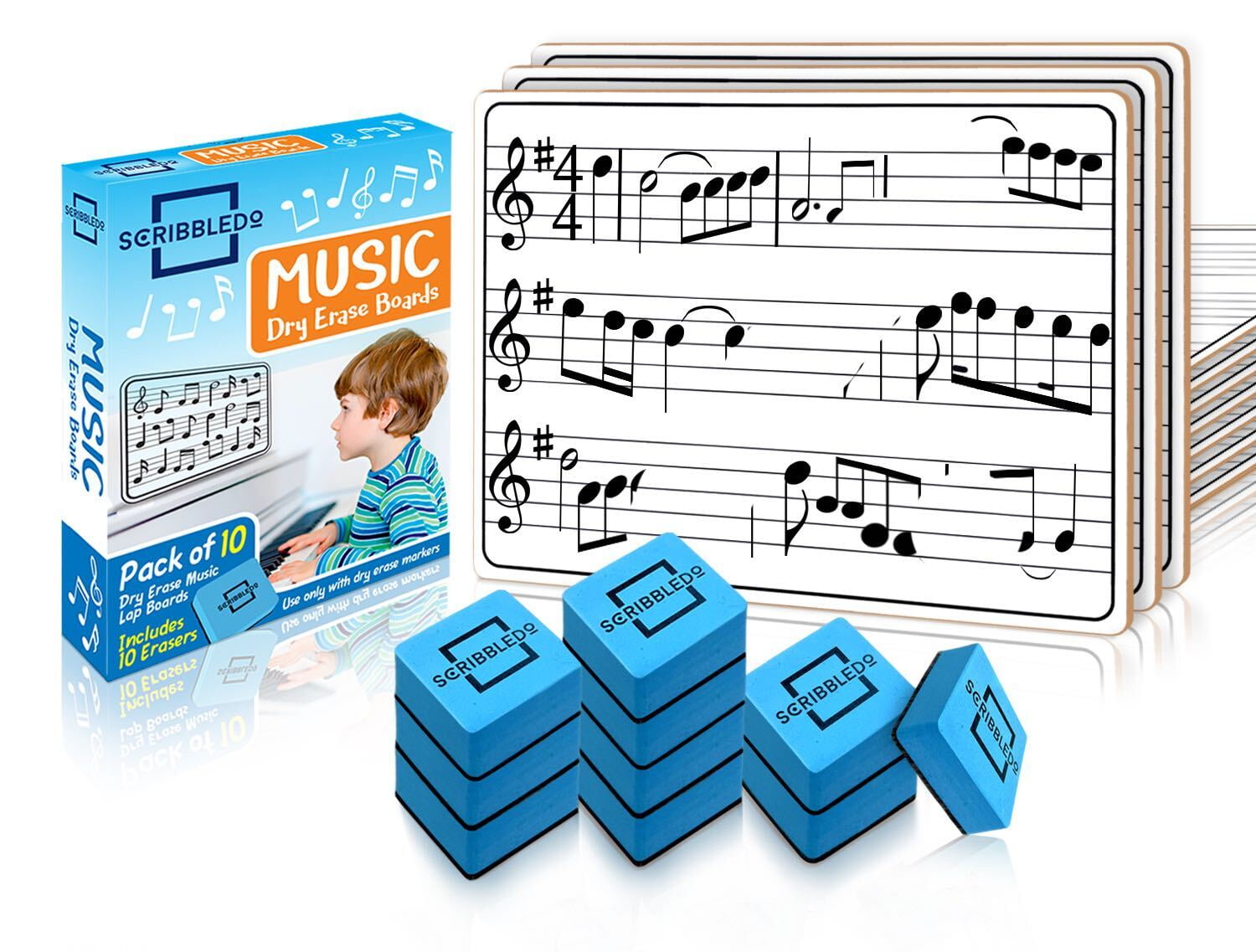 Scribbledo 10 Pack Dry Erase Music Staff Lap White Boards 9"X12" l ...