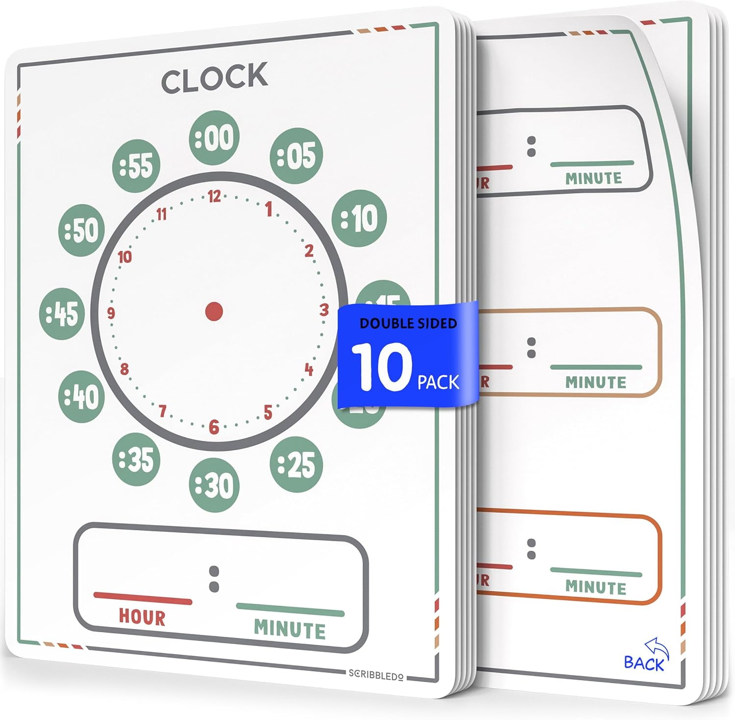 Scribbledo Telling Time Teaching Clock for Kids 9”x12” Learning Clock ...
