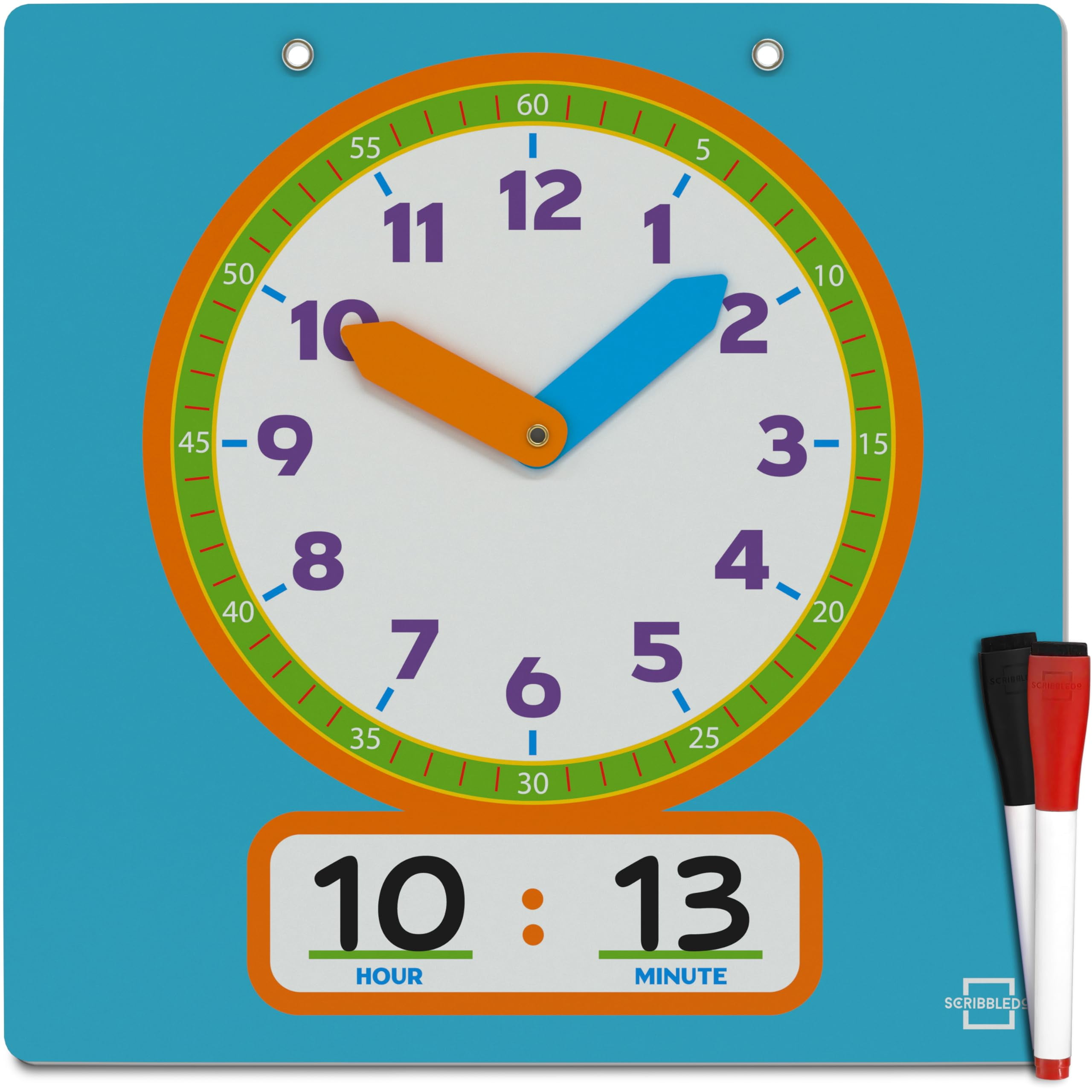 Scribbledo Writable Dry Erase MMF7 Learning Clock for Kids Write & Wipe ...