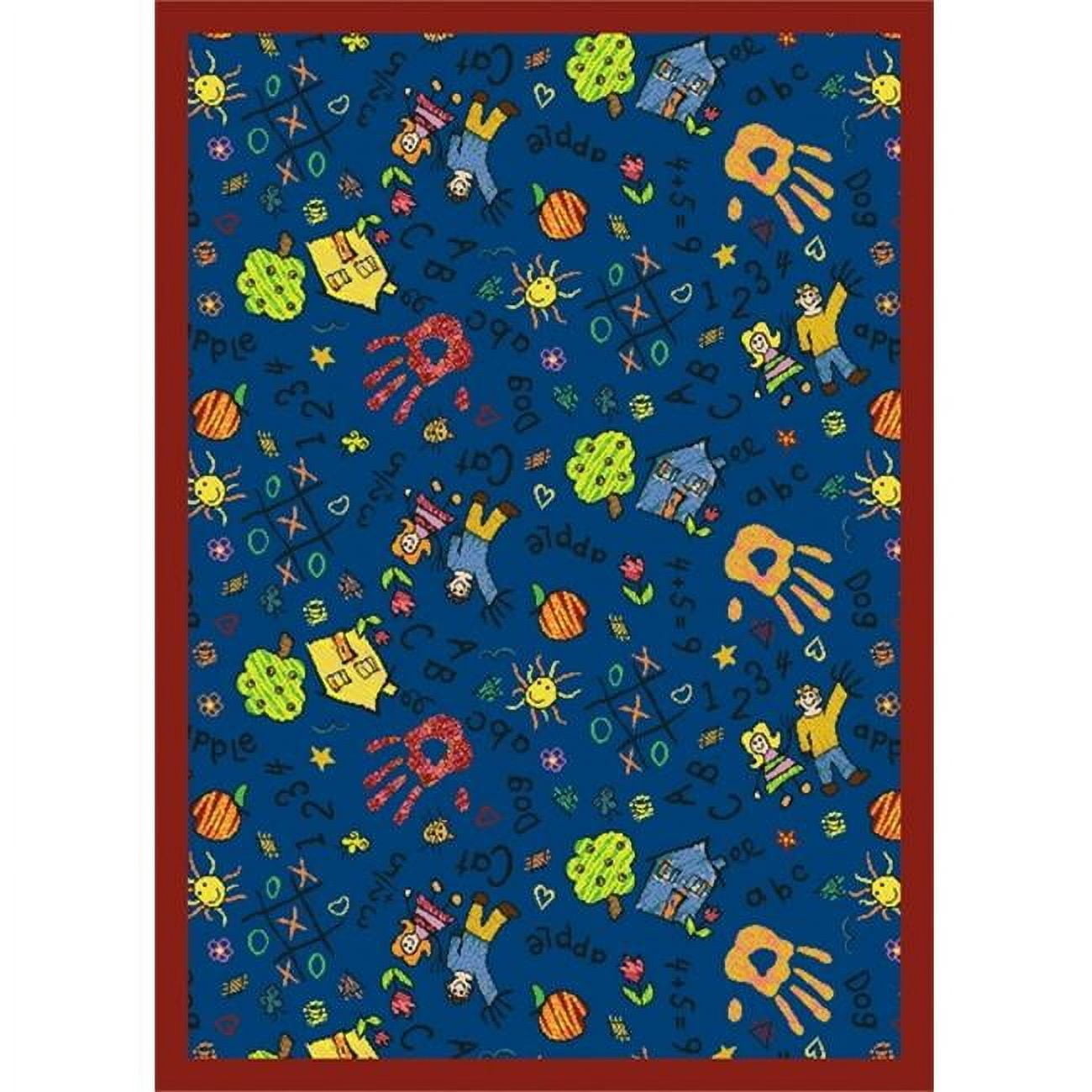 Scribbles Blue 3 ft.10 in. x 5 ft.4 in. WearOn Nylon Machine Tufted ...