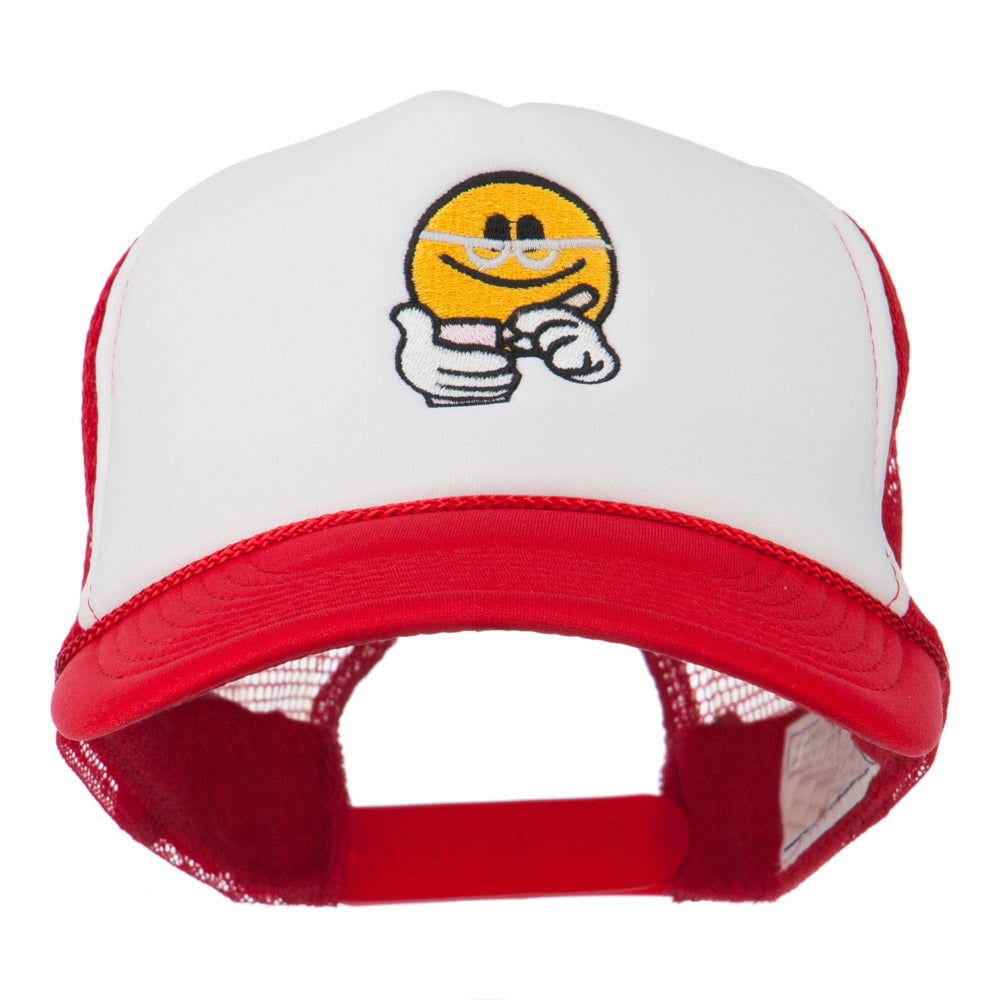 Scribe Smile Face Embroidered Foam Mesh Back Cap - Red White Red OSFM ...