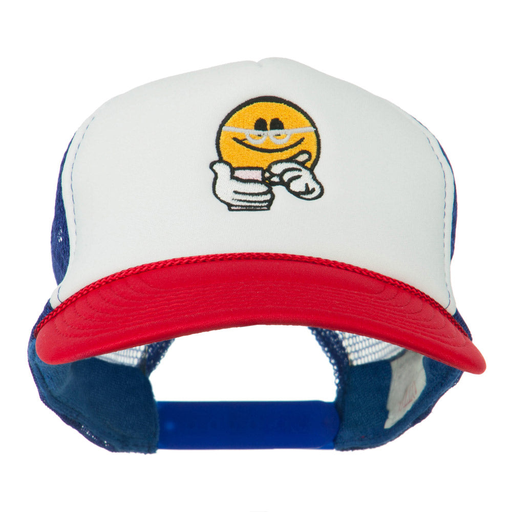 Scribe Smile Face Embroidered Foam Mesh Back Cap - Red White Royal OSFM ...