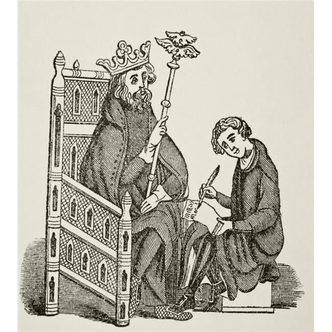 Scribe Writing Letter for A King Seated In A Library Chair Fourteenth ...