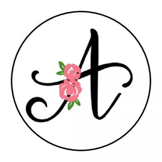 Script Black & Floral Monogram Letter Stickers Phone Decal Water Bottle ...