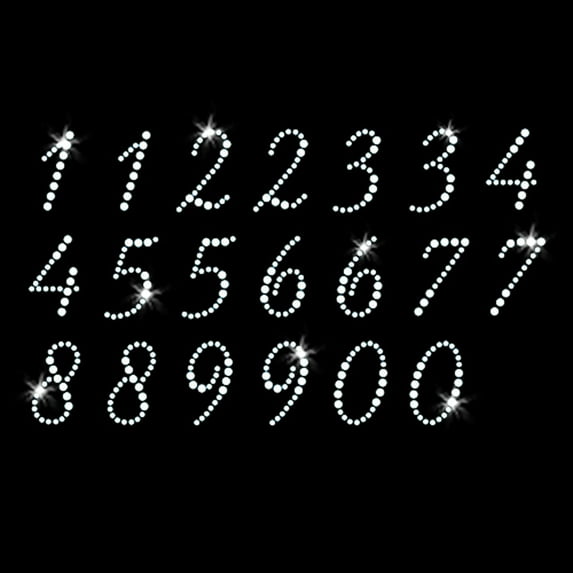 Script Numbers Iron-on Clear Rhinestone Transfer by JCS Rhinestones ...