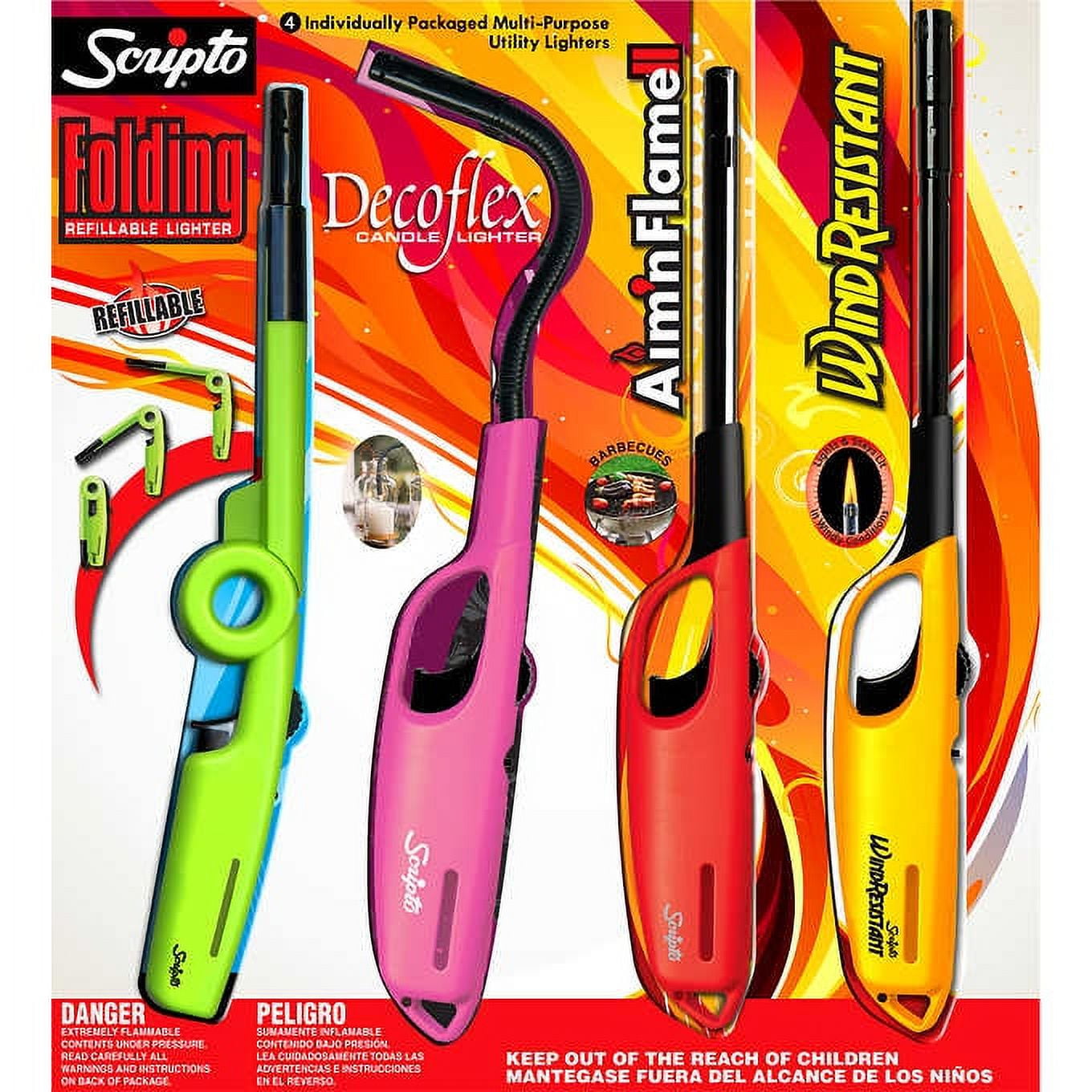 Scripto 4-Pack Refillable Windproof Outdoor Multi-Purpose Utility ...