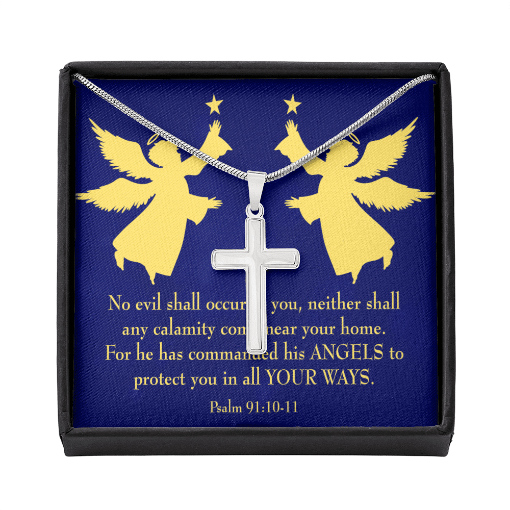 Scripture Card Angels Psalm 91:10-11 Cross Card Necklace w Stainless ...