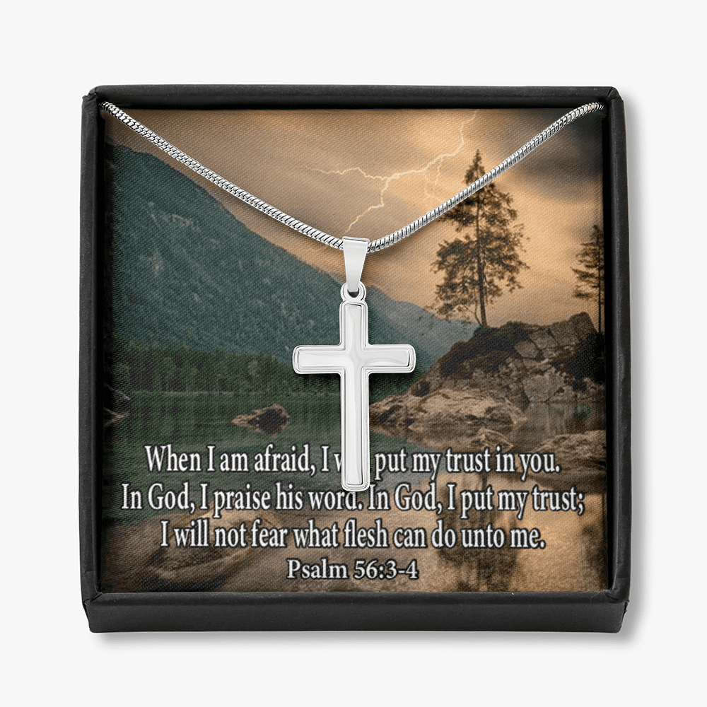 Scripture Card Trust In God Psalm 56:3-4 Cross Card Necklace w ...