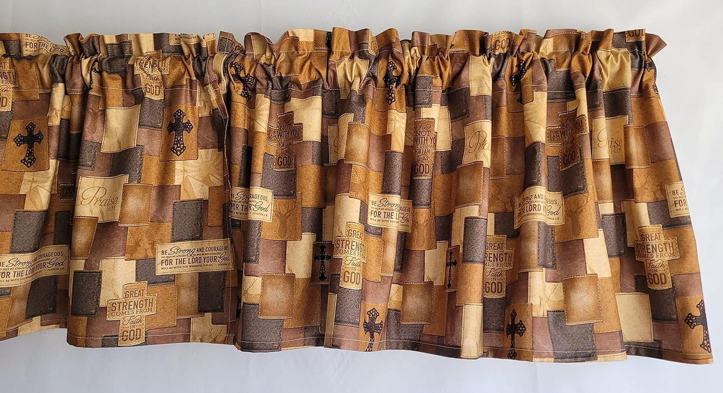 Scripture Patch Brown Valance Curtain Christian Inspired (41-42 Inches ...
