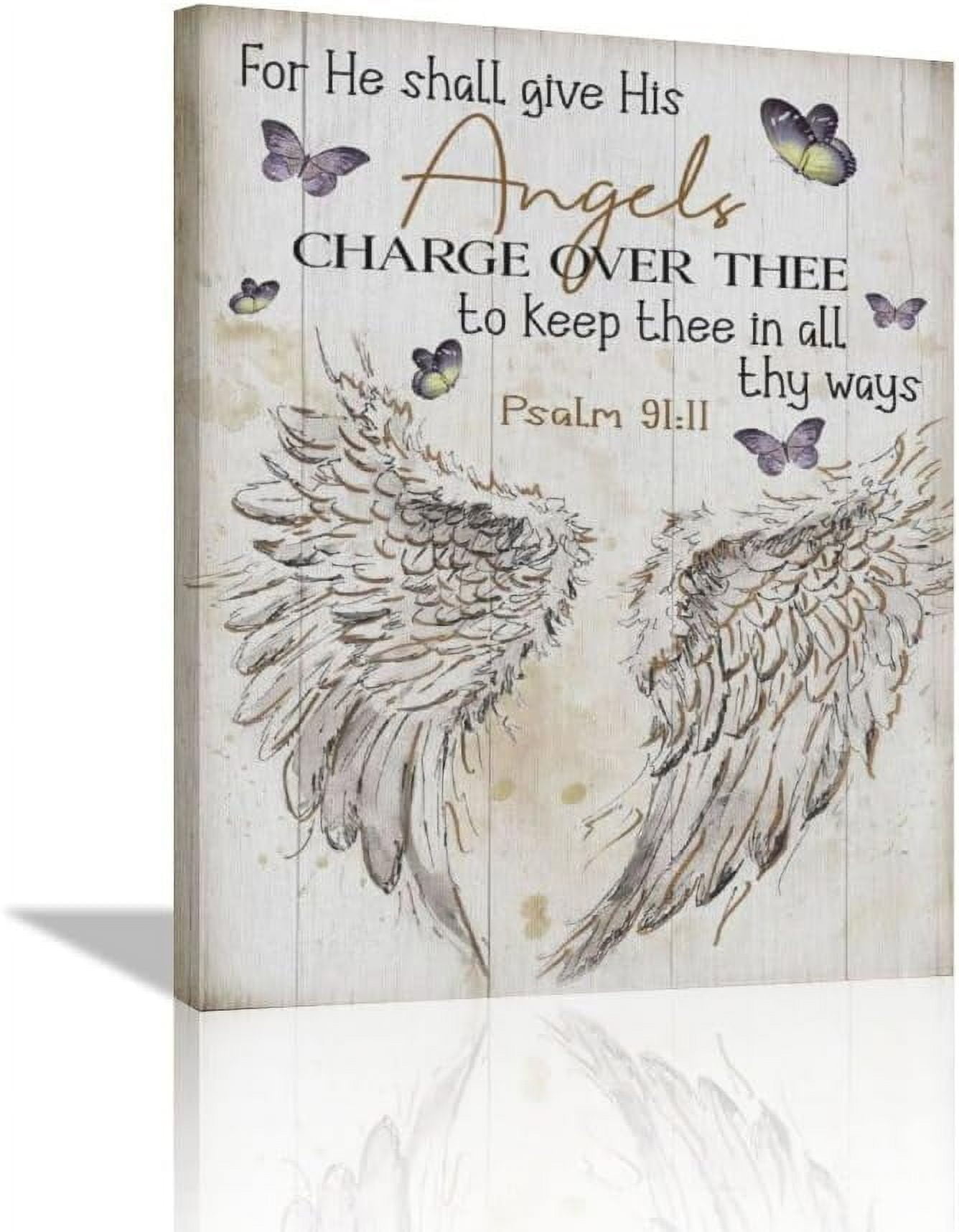 Scripture Psalm 91 Wall Art Christian Angel Wings Pictures Wall Decor ...
