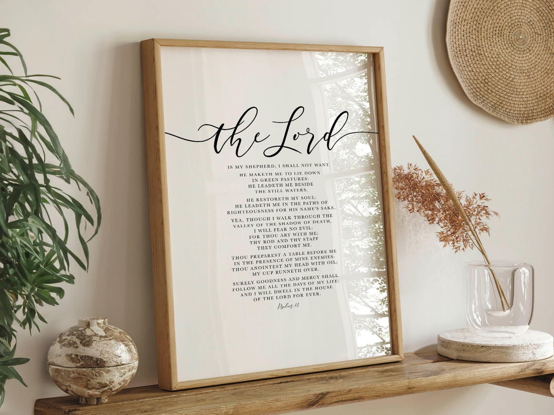 Scripture Wall Art Psalm 23 Kjv, The Lord Is My Shepherd, Bible Verse ...