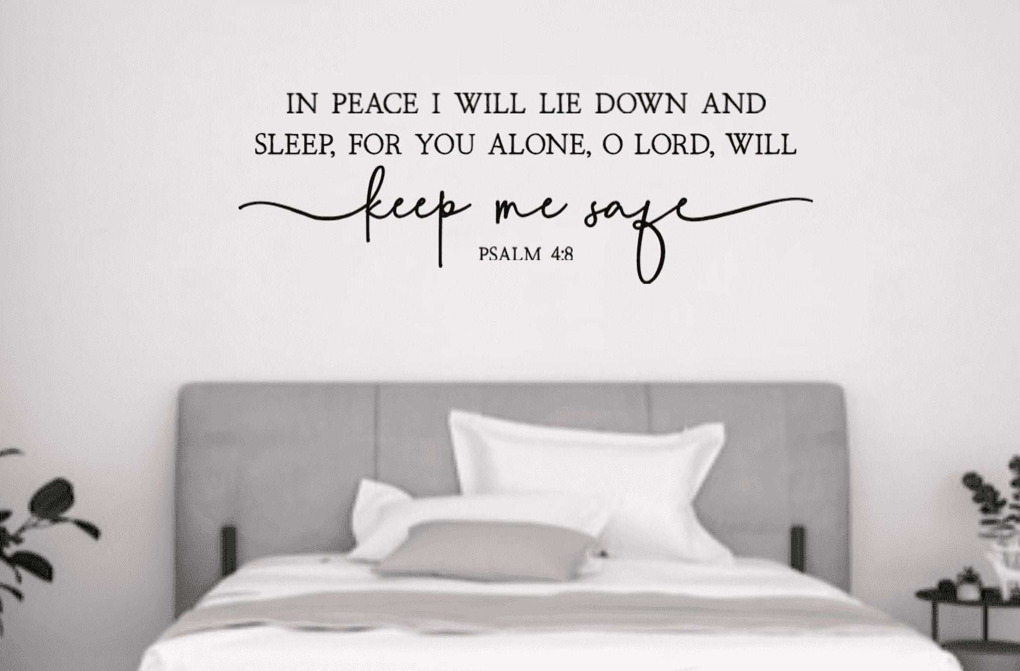 Scripture Wall Decal, Psalm 4:8 Bible Verse Quote, Religious Bedroom ...