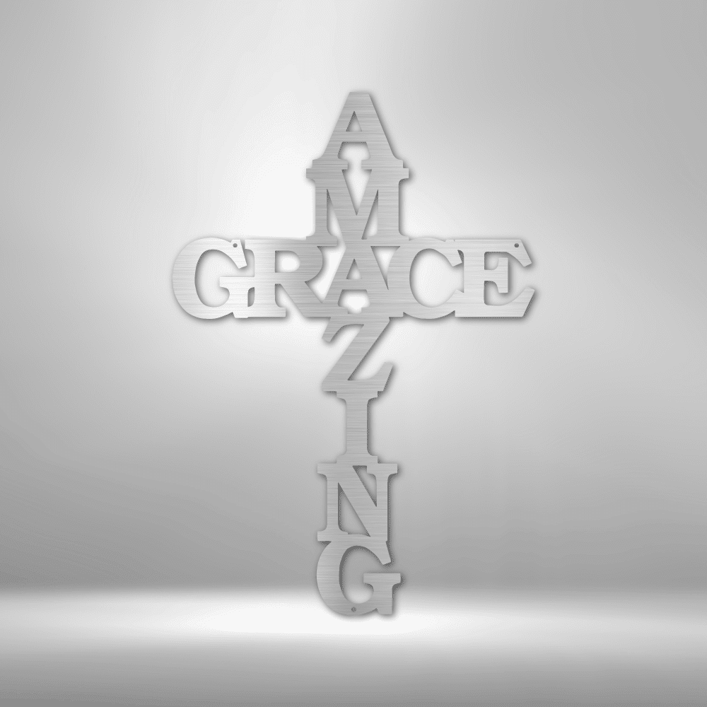 Scripture Walls Amazing Grace Cross Steel Sign Laser Cut Powder Coated ...