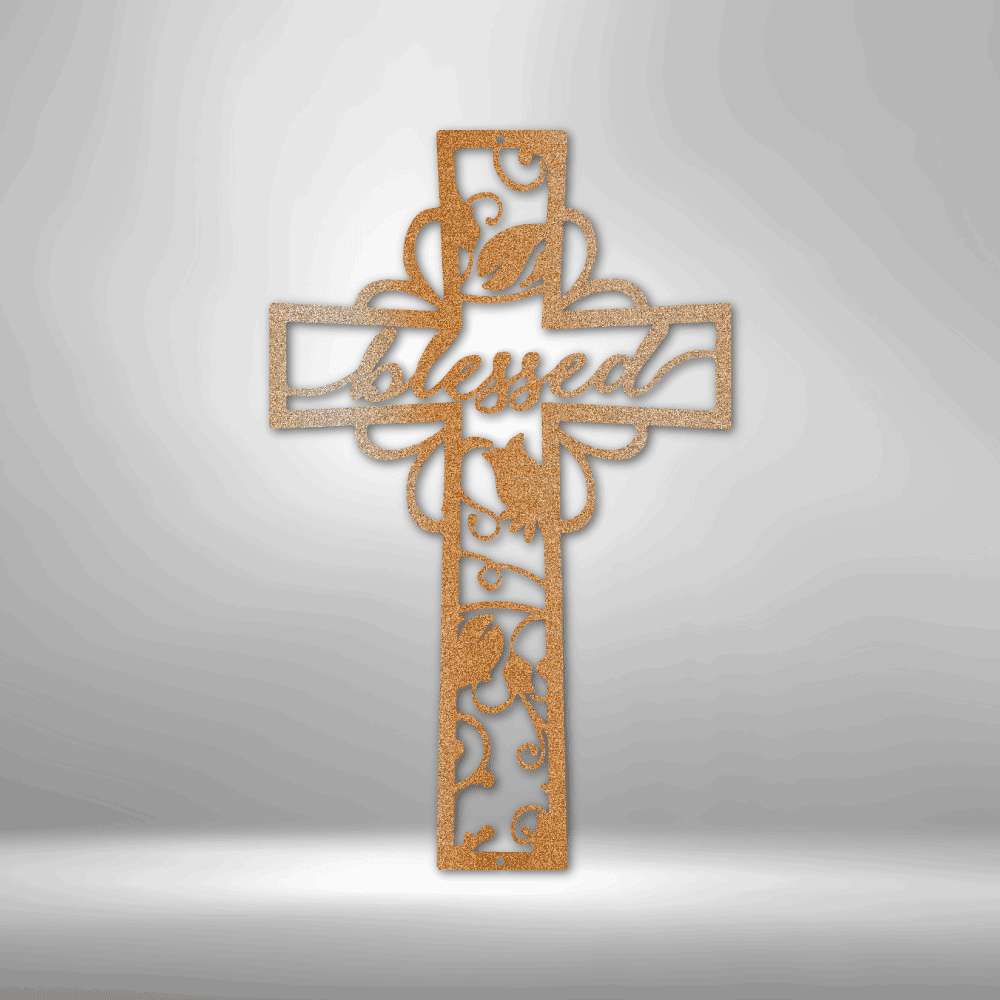 Scripture Walls Blessed Cross Steel Sign Laser Cut Powder Coated Home ...