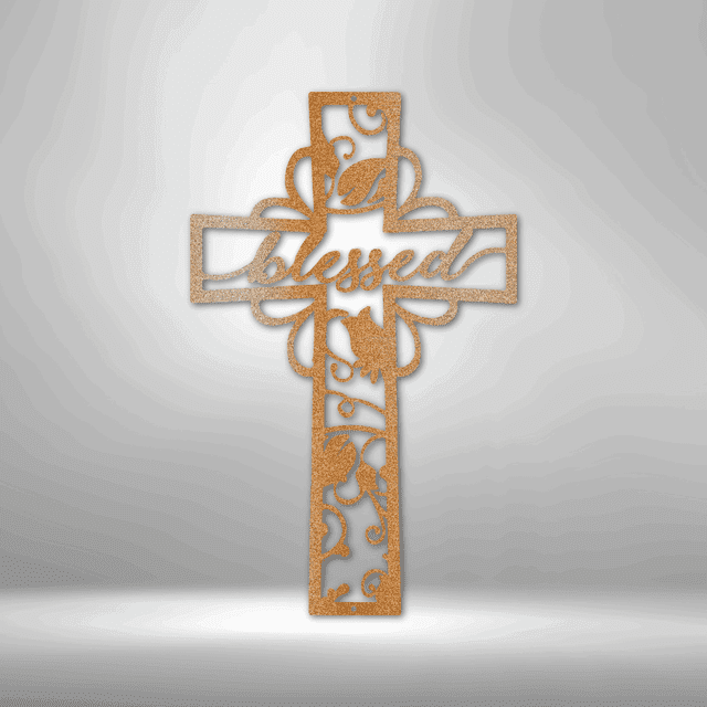 Scripture Walls Blessed Cross Steel Sign Laser Cut Powder Coated Home ...