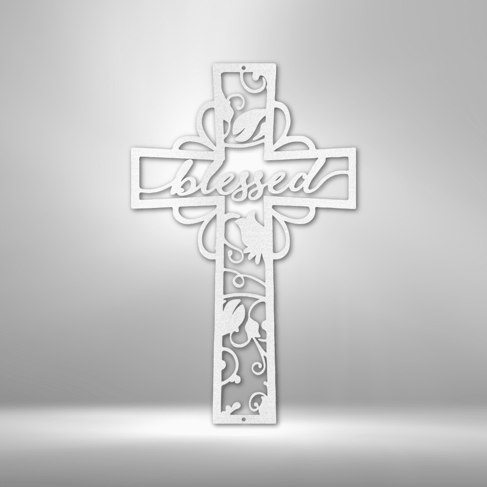 Scripture Walls Blessed Cross Steel Sign Laser Cut Powder Coated Home ...