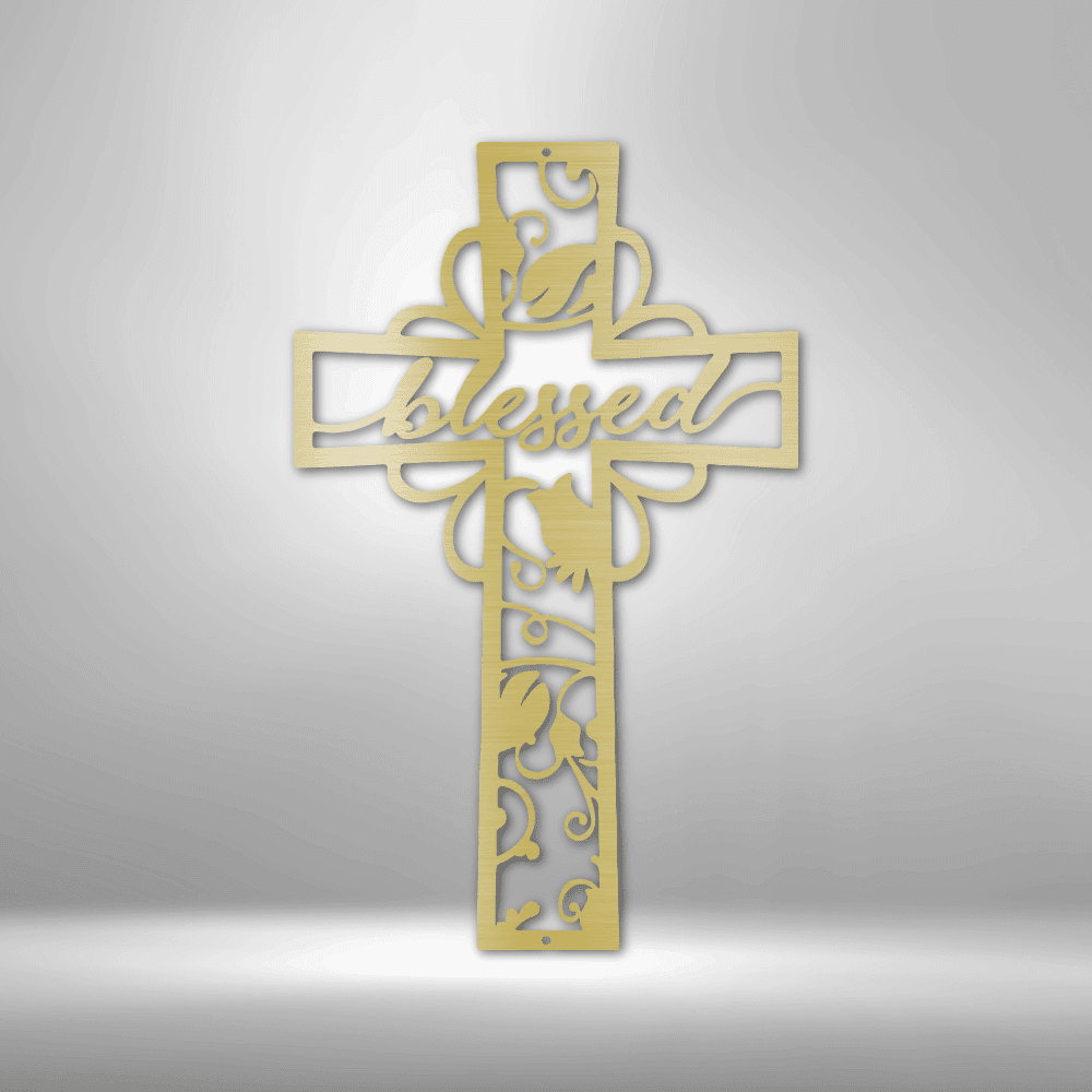 Scripture Walls Blessed Cross Steel Sign Laser Cut Powder Coated Home ...
