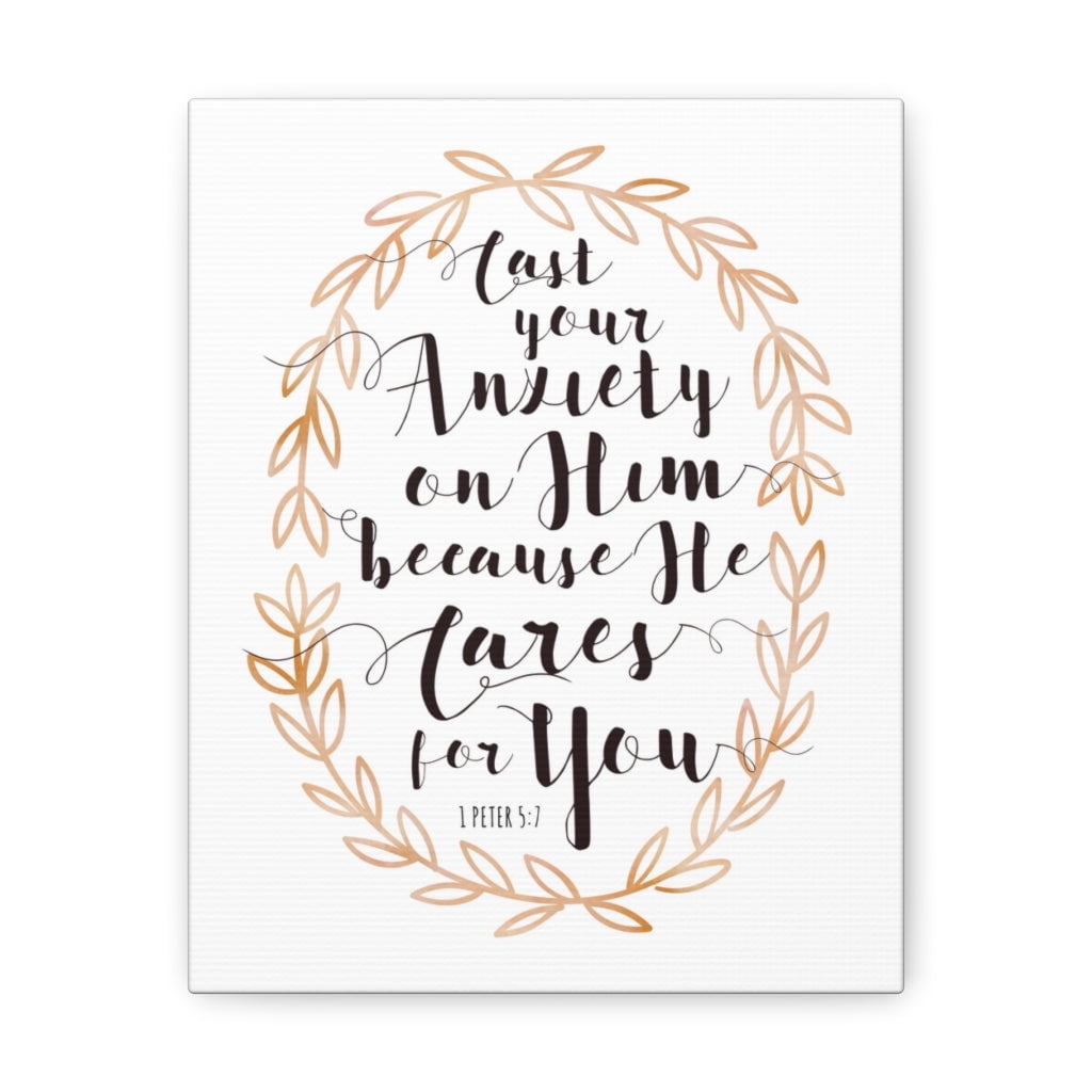 Scripture Walls He Cares For You Leaves 1 Peter 5:7 Bible Verse Canvas ...