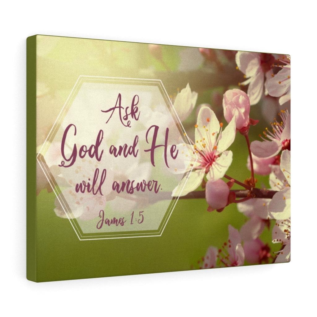 Scripture Walls He Will Answer James 1:5 Pink Flower Bible Verse Canvas ...