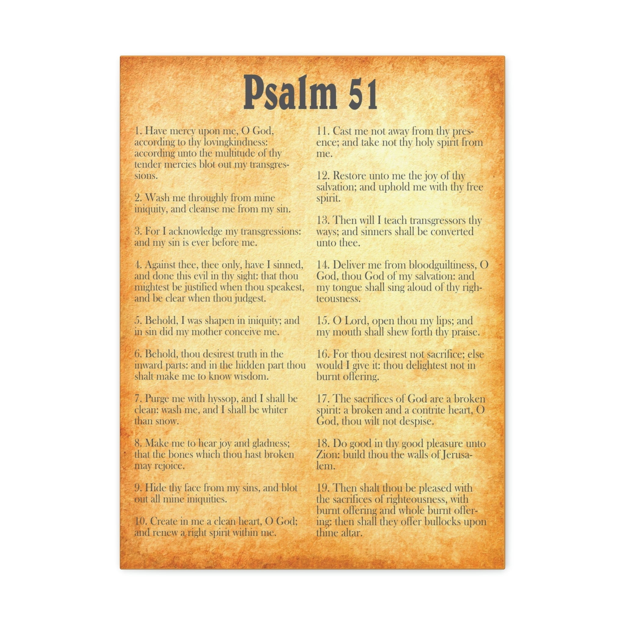 Scripture Walls Psalm 51 Chapter Gold Bible Canvas Christian Wall Art Ready to Hang Unframed ...