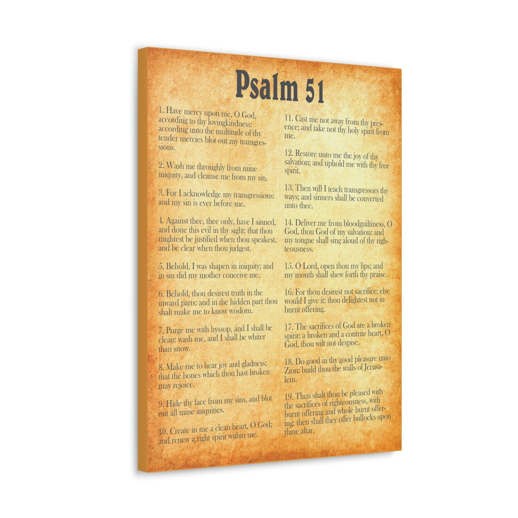 Scripture Walls Psalm 51 Chapter Gold Bible Canvas Christian Wall Art Ready to Hang Unframed ...
