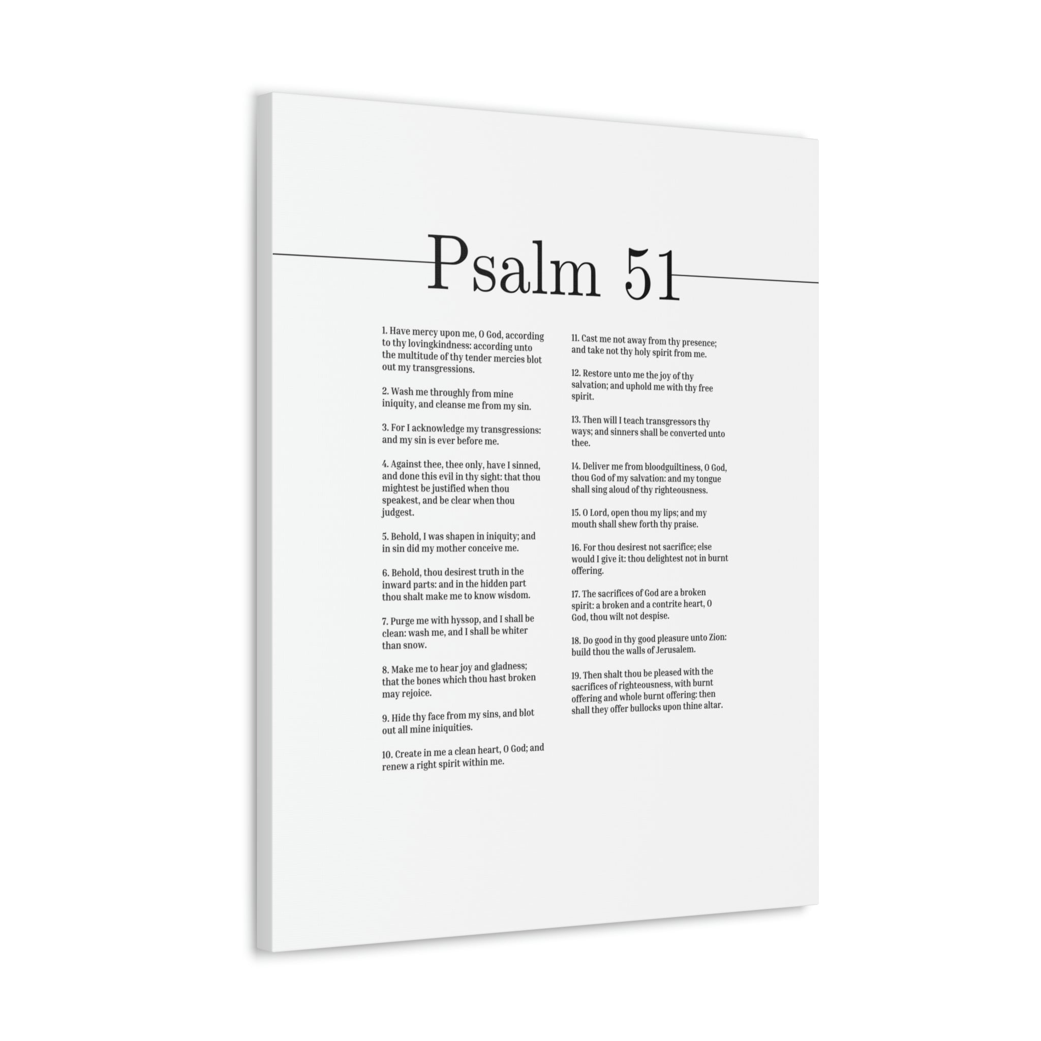 Scripture Walls Psalm Chapter 51 White Bible Canvas Christian Wall Art Ready to Hang Unframed ...