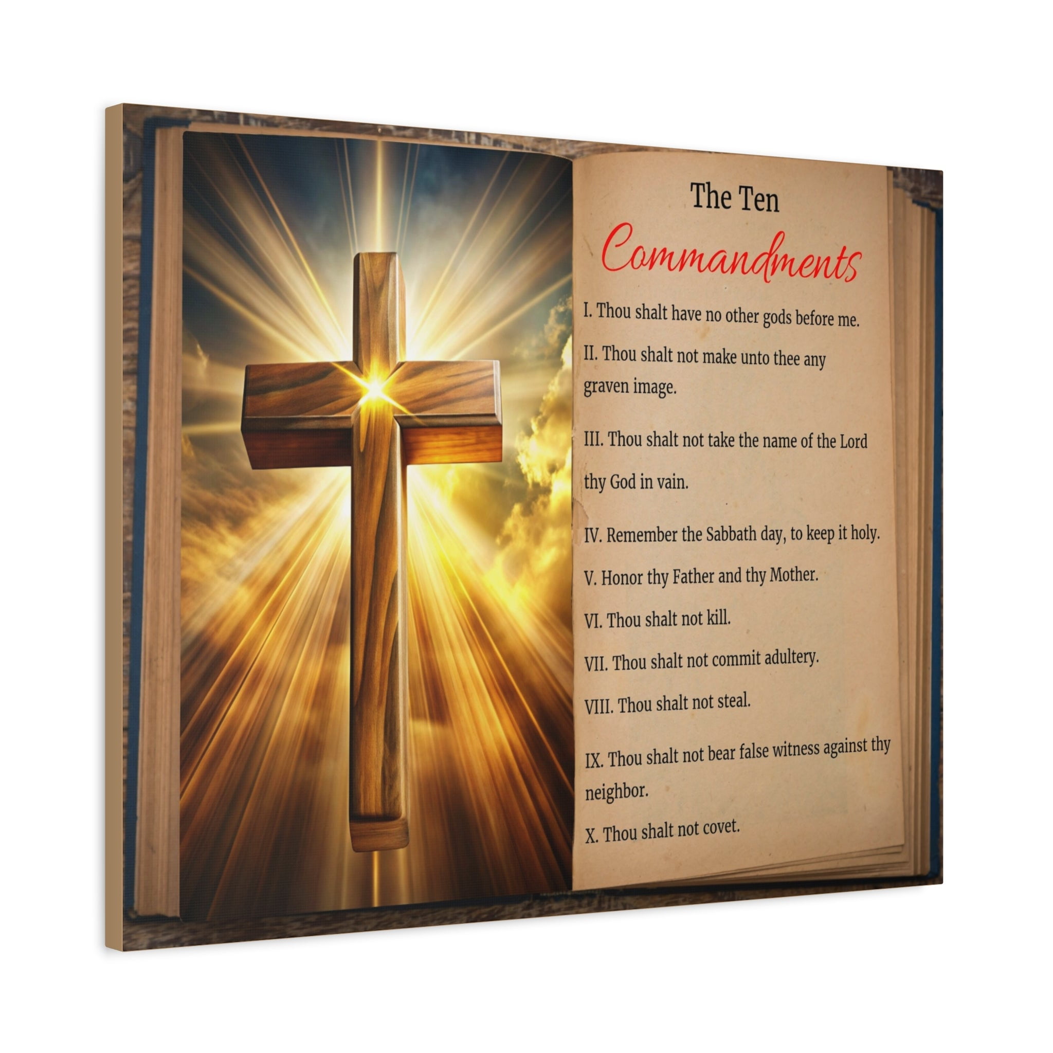 Scripture Walls The Ten Commandments Open Book Cross Bible Canvas ...