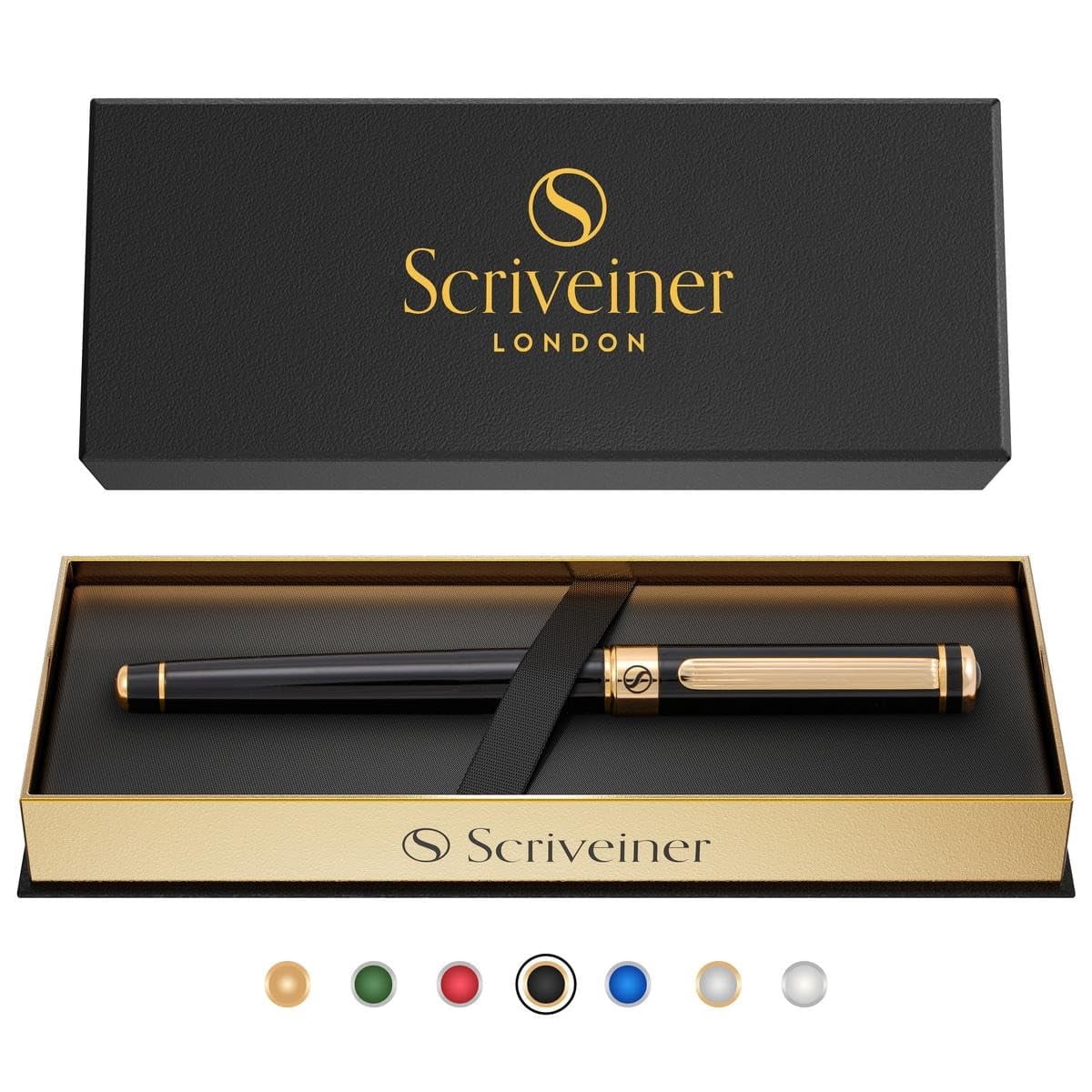 Scriveiner Luxury Rollerball Pen - Black Lacquer, 24K Gold Finish ...