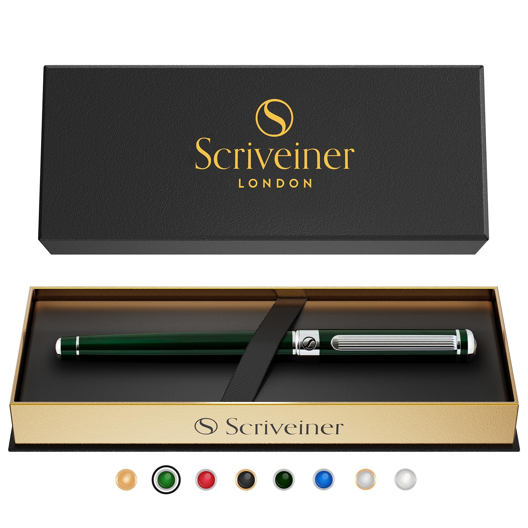 Scriveiner British Racing Green Rollerball - Stunning Luxury Rollerball Pen, Chrome Finish ...