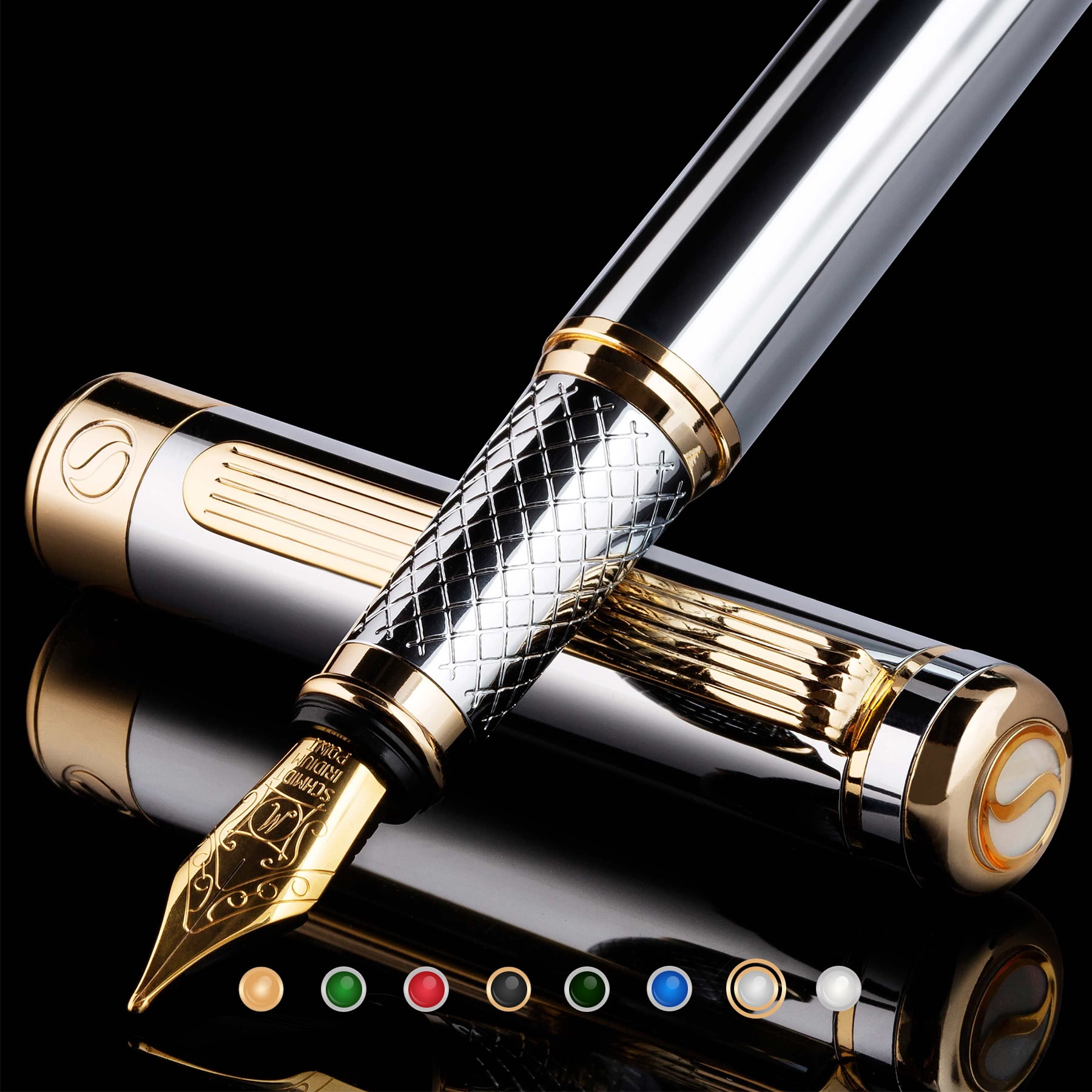 Scriveiner Silver Luxury Fountain Pen - 24K Gold Finished with Schmidt ...