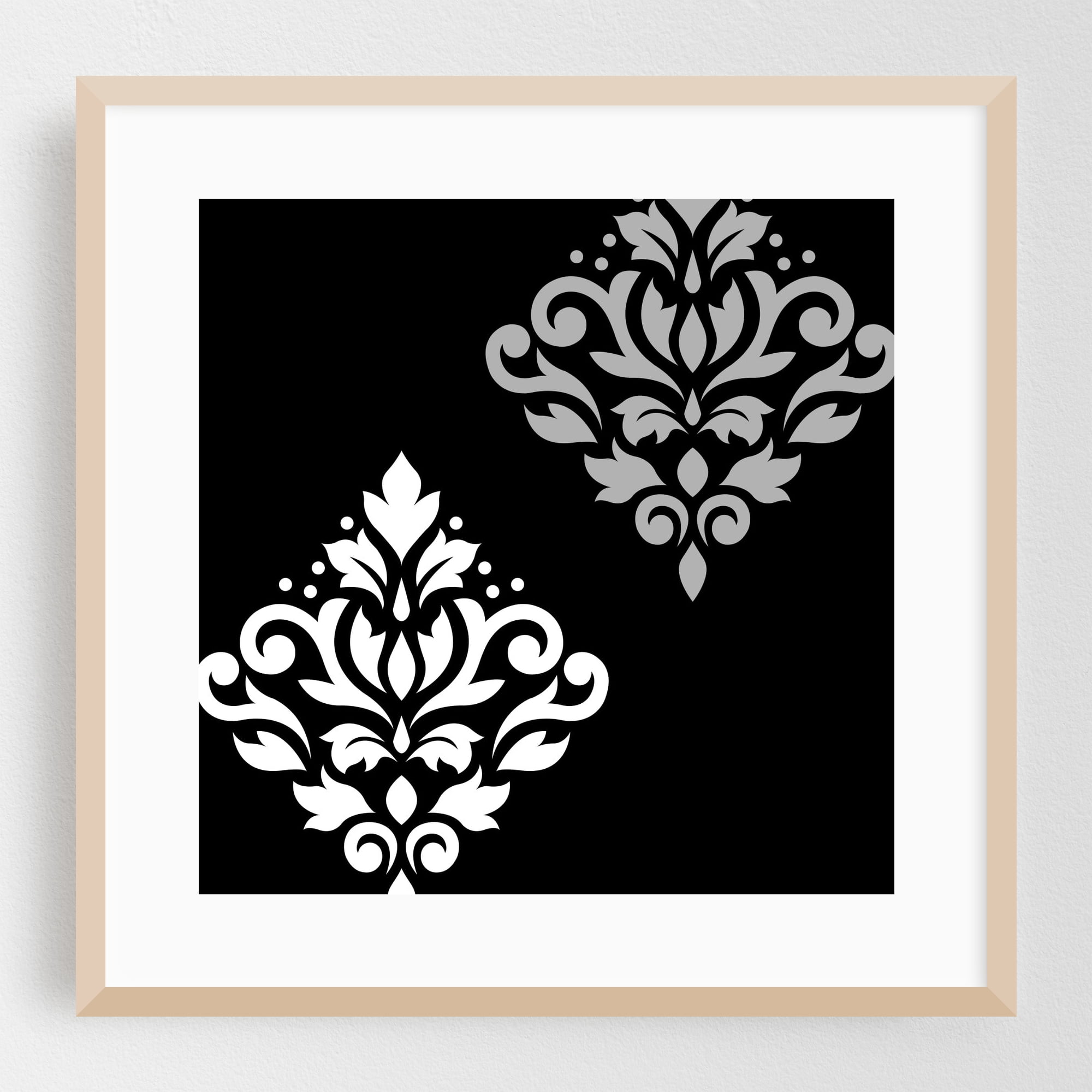 Scroll Damask Art White Grey Black - Digital Art Pattern Floral Black ...
