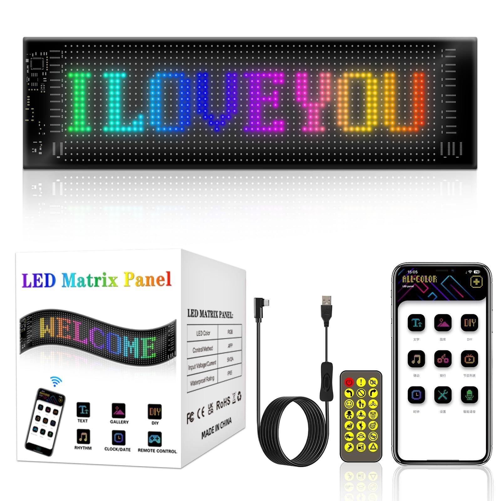 Scrolling Bright Advertising LED Signs, Flexible USB 5V Bluetooth App ...
