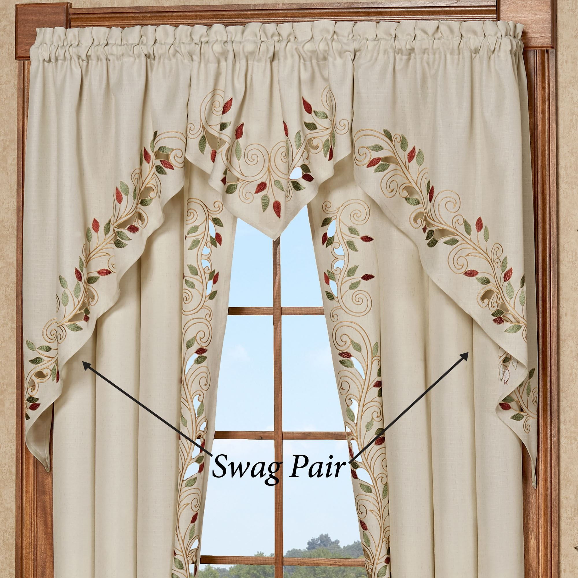 Scrolling Fall Leaves Swag Valance Pair Oatmeal 60 x 38 Inches ...