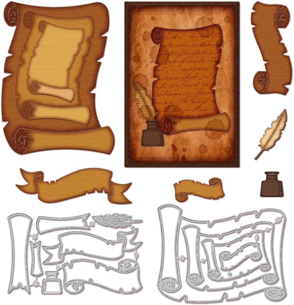 Scrolls Banners Feathers Cutting Dies for Card Making Bottles Maps ...