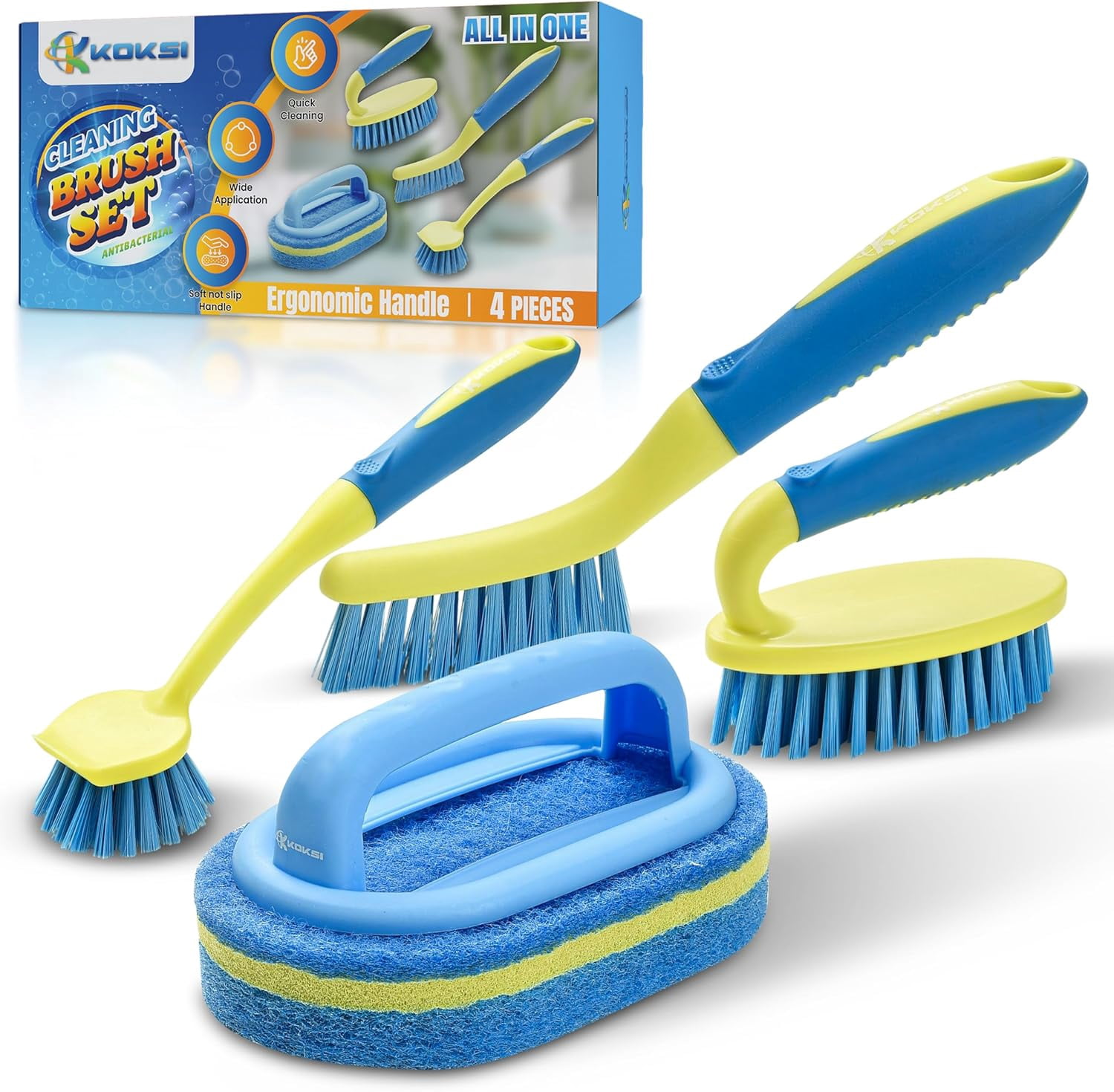 Scrub Brush Set for Bathroom Kitchen Bathtub Toilet Deep Cleaning Brush ...