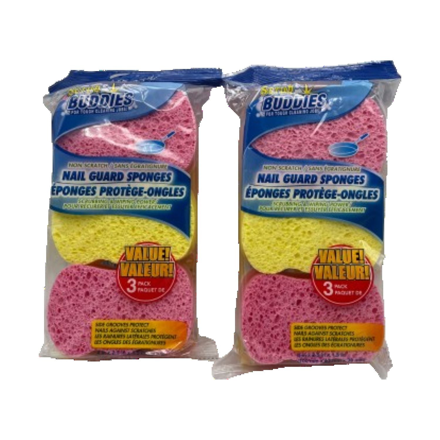 Scrub Buddies Nail Guard Sponges, 3-ct/Pack. Bonus Packs (1-Yellow-2 ...