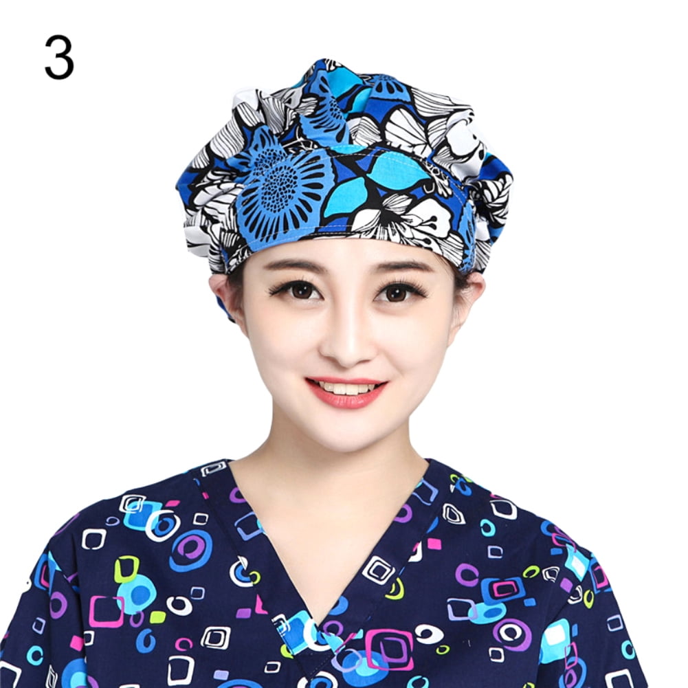 Scrub Cap Elastic Bouffant Turban Cap Working Hats Unisex Tie Back Hats ...
