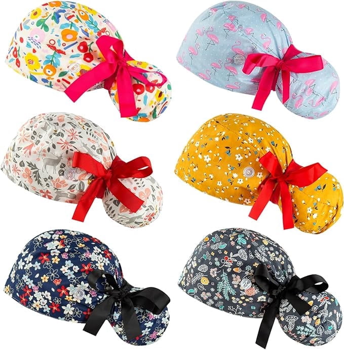 Scrub Caps Women Bouffant Scrub Hats Caps Nurses, Adjustable Working ...