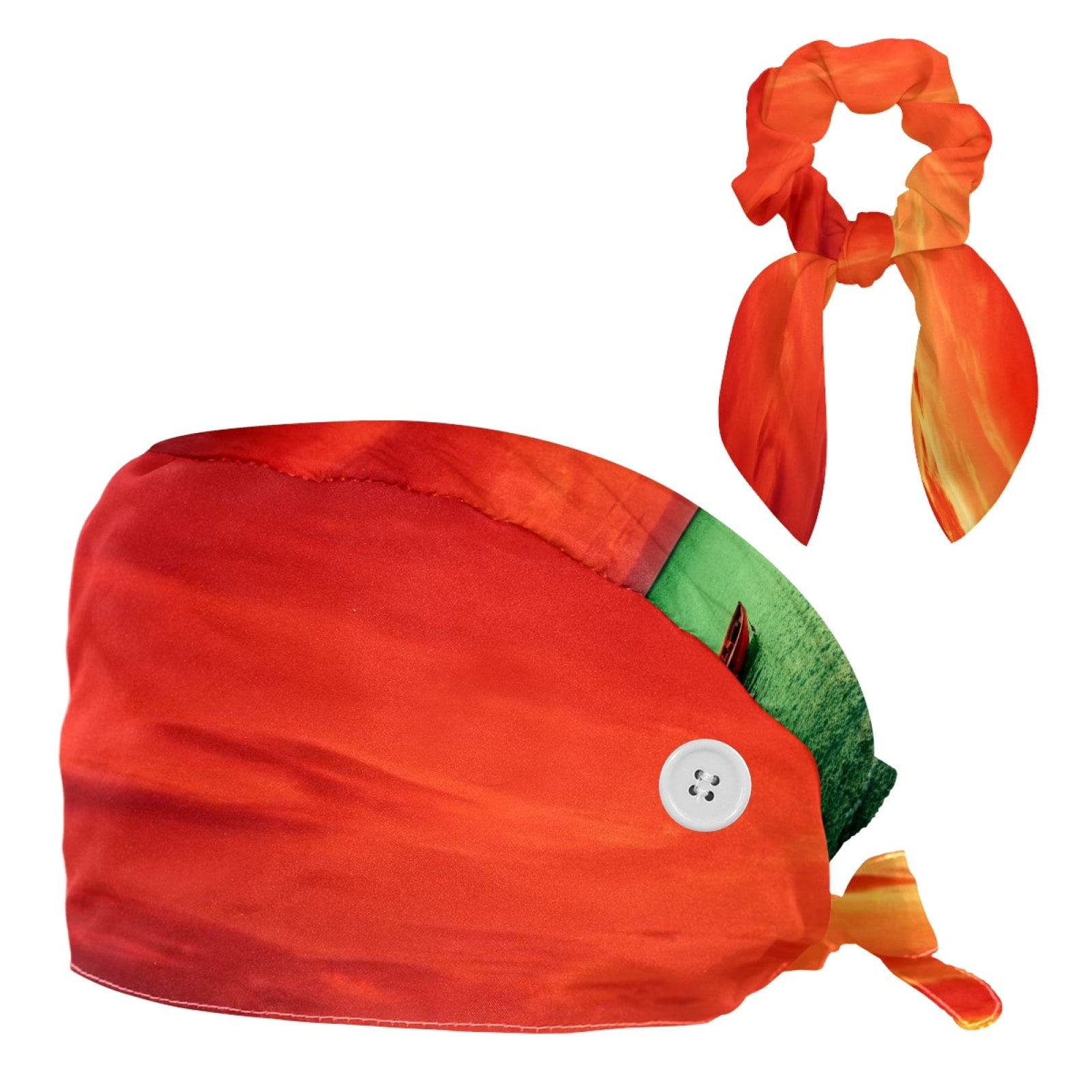 Scrub Caps Women,Gift Hair Tie，Boat sunset sea，Scrub Caps Women Satin ...