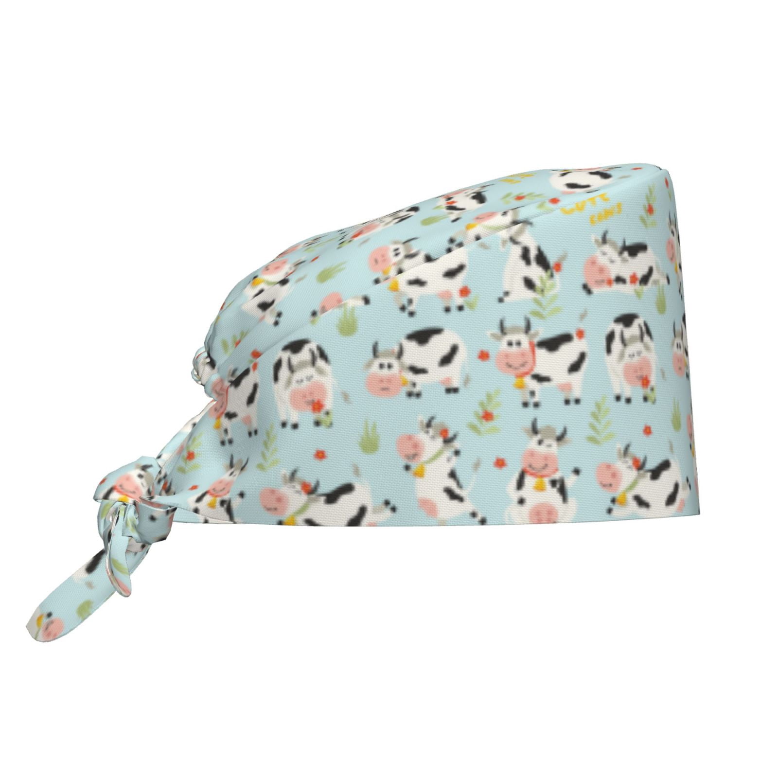 Scrub Caps Women Men, Cartoon Funny Cute Cow Flower Adjustable Working ...