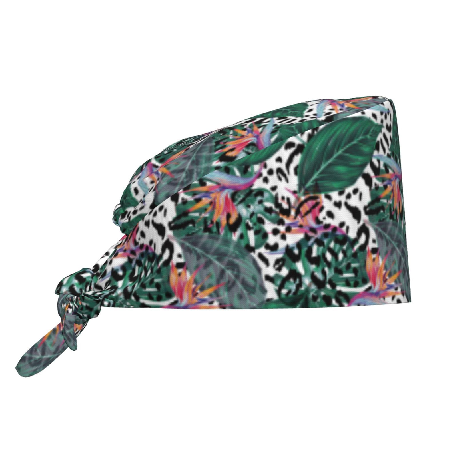 Scrub Caps Women Men, Hawaiian Style Green Leaves Adjustable Working ...