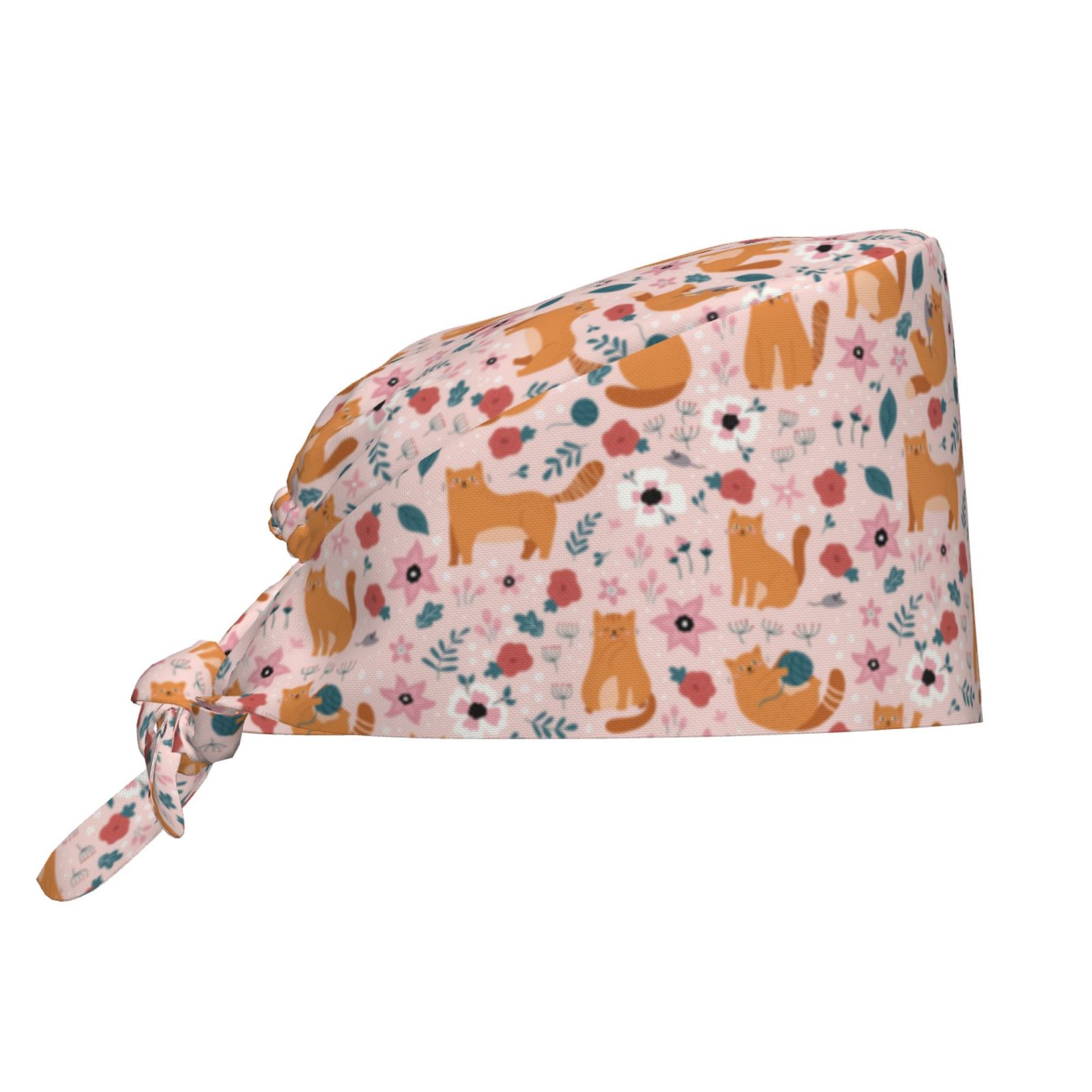 Scrub Caps Women Men, Pink Cute Raccoon Cat Flowers Adjustable Working ...