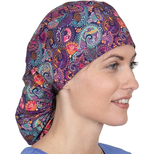 Scrub Caps Women Ponytail - Surgical Caps for Women Long Hair - Nurse ...