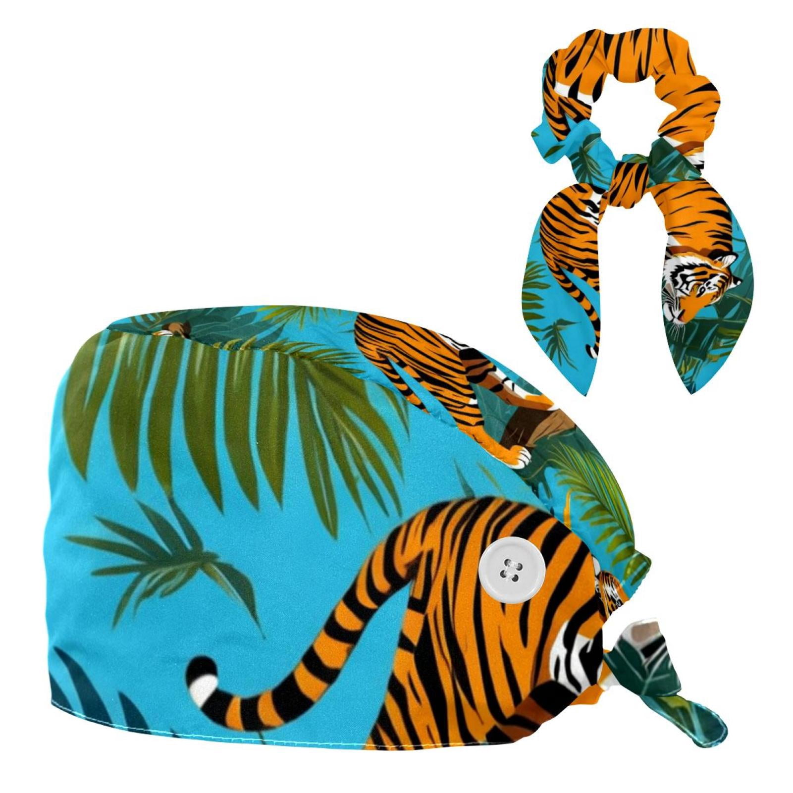 Scrub Caps Women,Scrub Hats Suitable for Women,Tigers Flowers and Palm ...