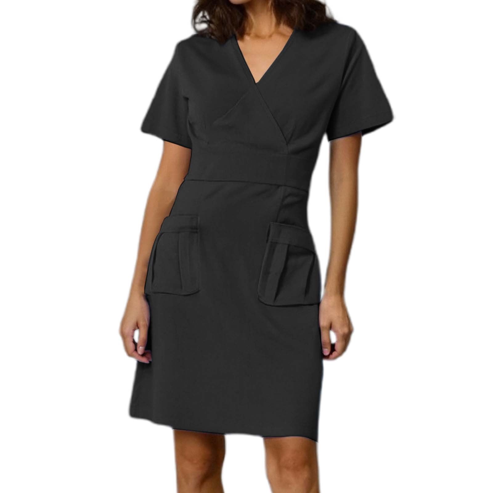 Scrub Dresses Ladies Short Sleeved V Neck Scrub Dress Lab Uniform Nurse ...