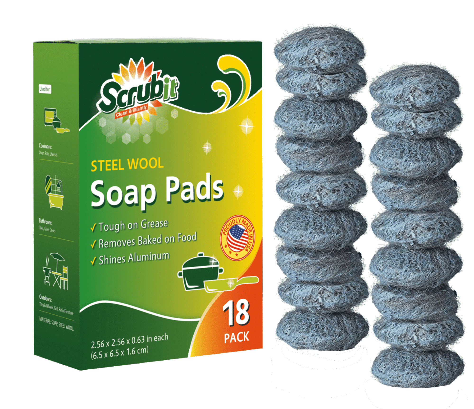 Scrub-It 18 Pack Steel Wool Soap Pads - Metal Scouring Cooktop Cleaning ...