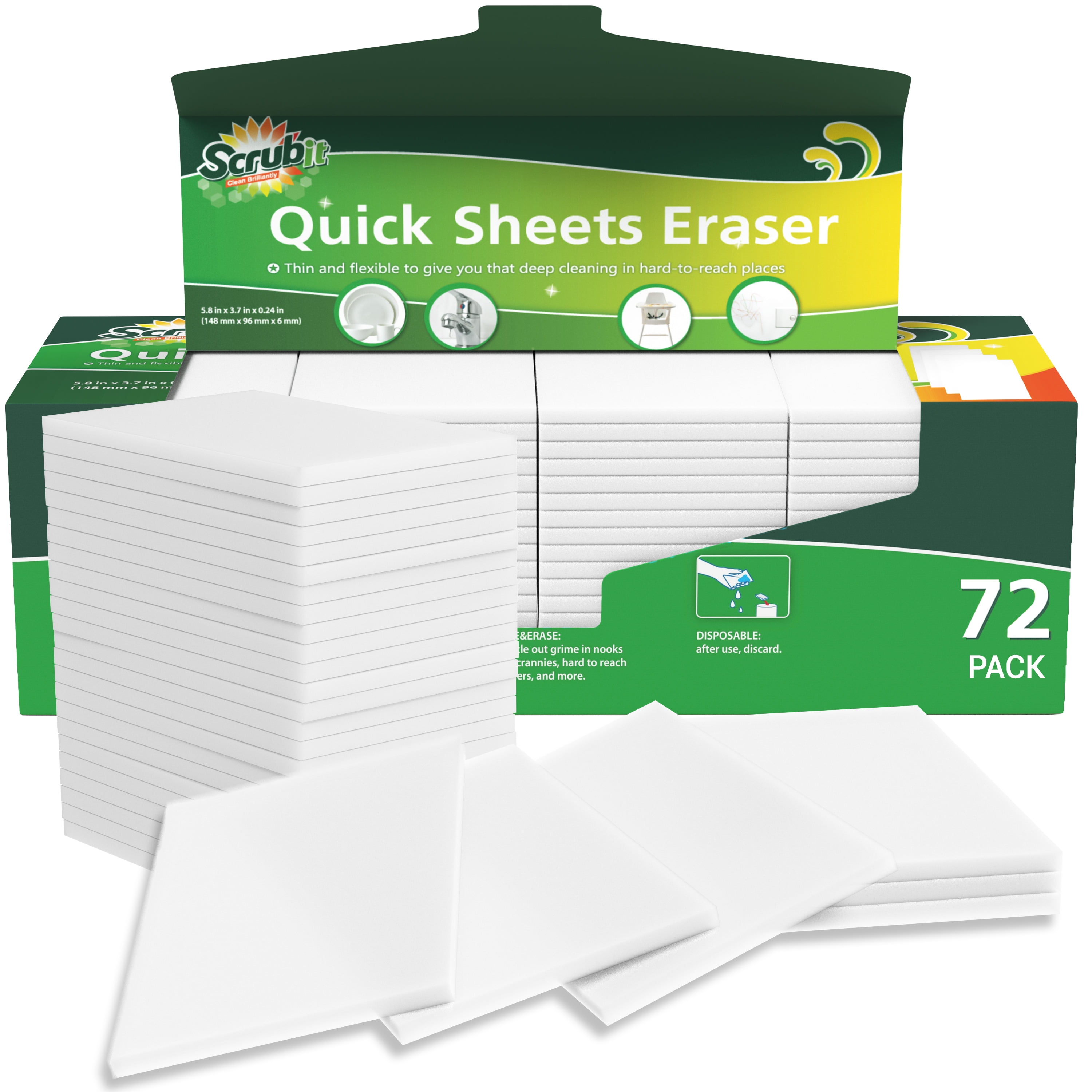 Scrubit Scrub-It Eraser Sheets 72 Pack Disposable All Purpose Household ...