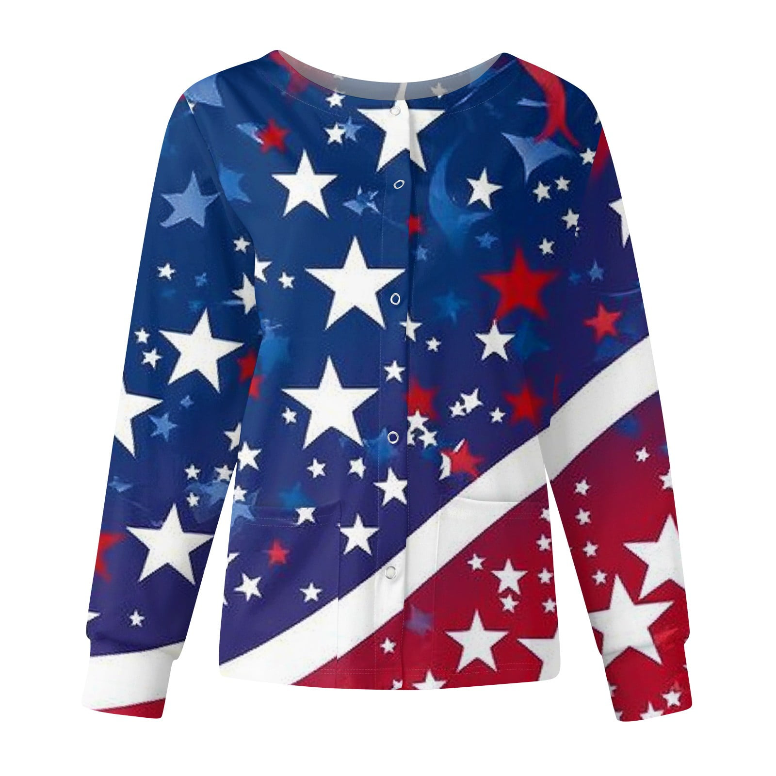 Scrub Jacket for Women 4th Of July Long Sleeve Snap Front Patriotic ...