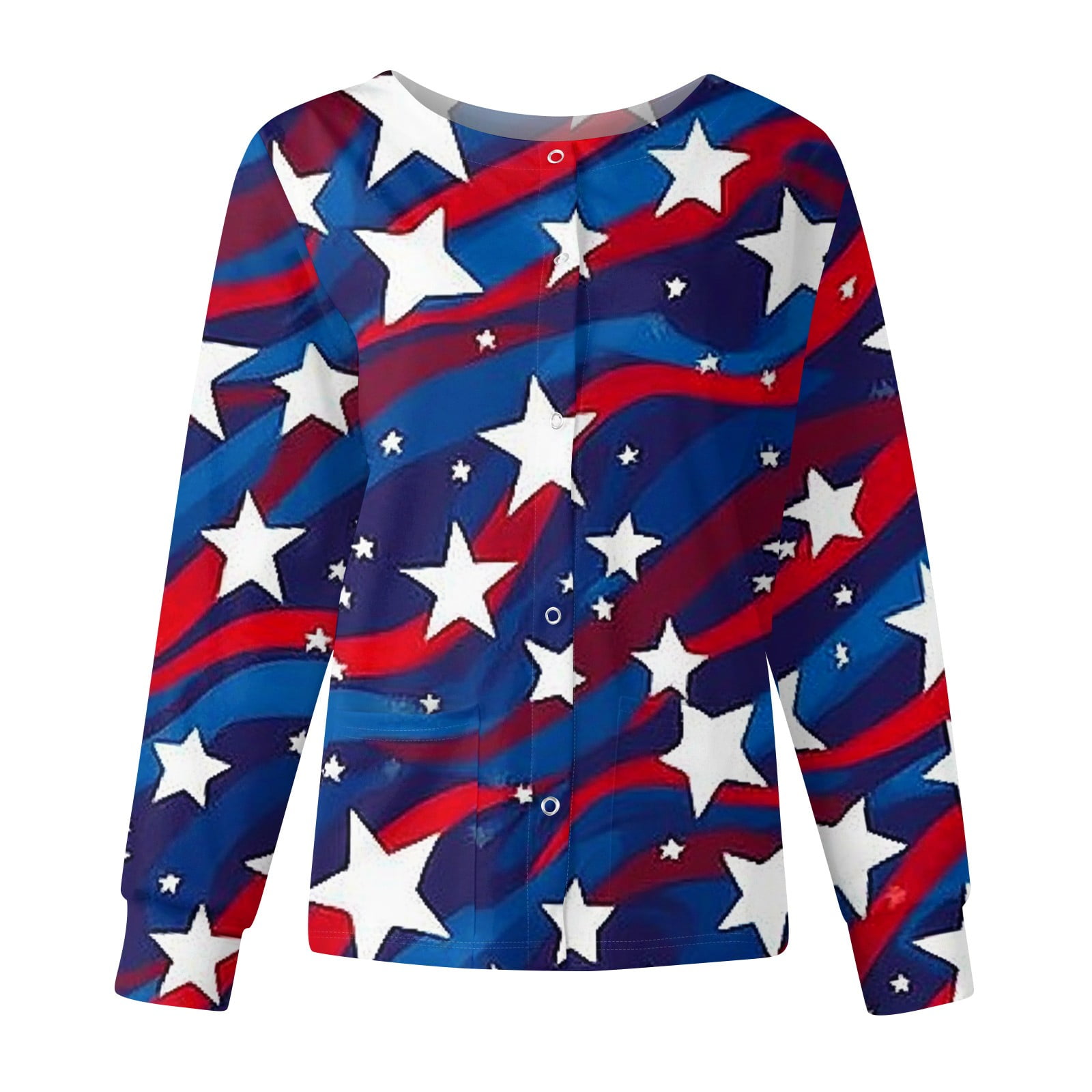 Scrub Jacket for Women 4th Of July Long Sleeve Snap Front Patriotic ...