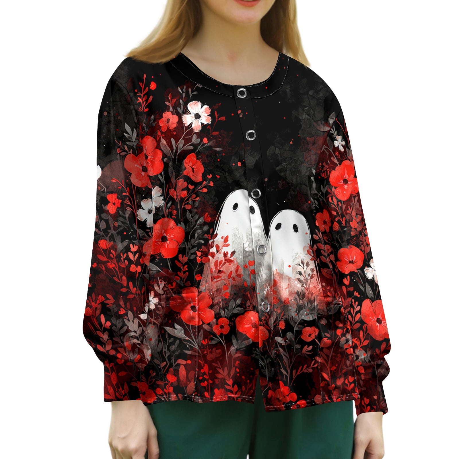 Scrub Jacket for Women Halloween Print Scrub Jackets Pumpkin Pattern ...